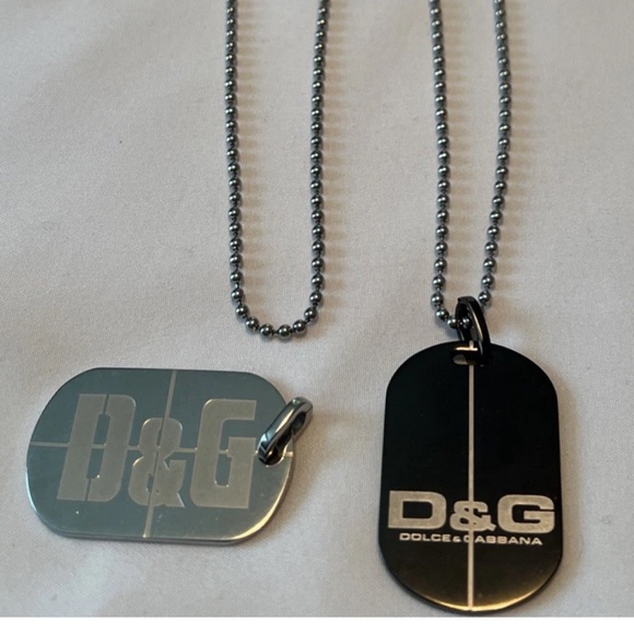 D&G | Accessories | Dg Logo Black And Silver Dog Tag Necklace Plus ...
